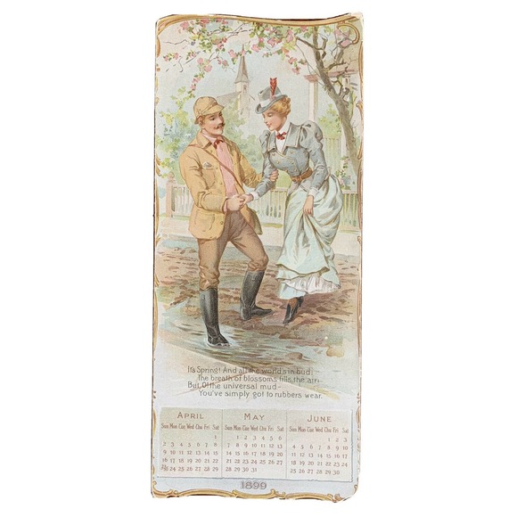 Antique | Office | Antique Ephemera Spring 899 Calendar 3 Mo Litho ...